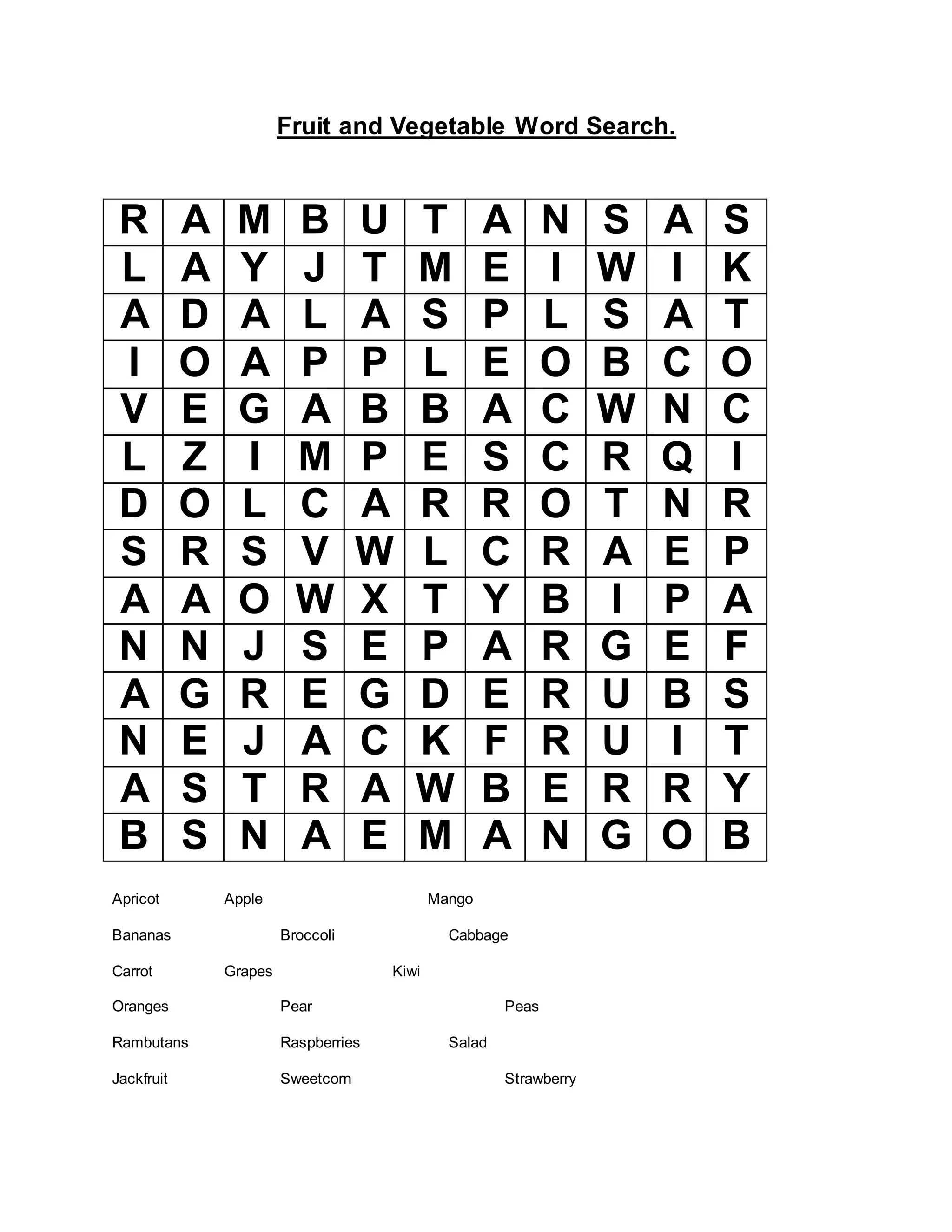 Fruit and vegetable word search | DOCX