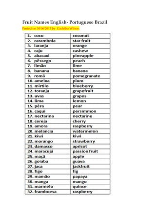 Fruits names english-Portuguese | DOCX