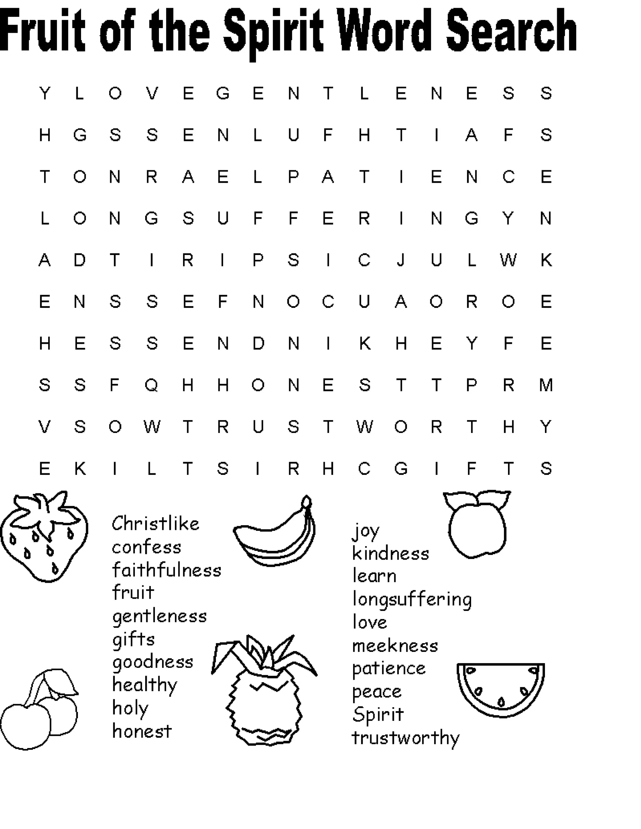 Fruit Of The Spirit Word Search Printable
