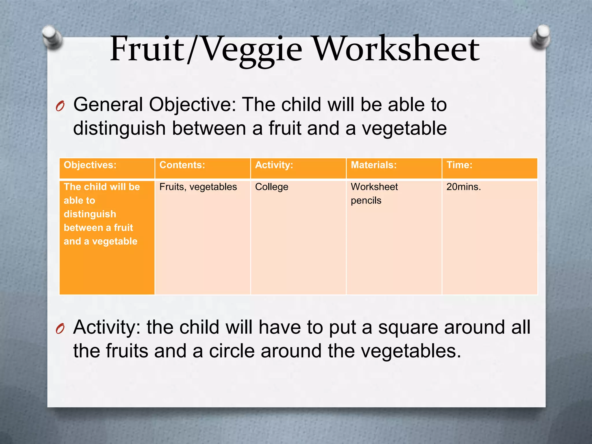 Fruits and vegetables activities | PPT