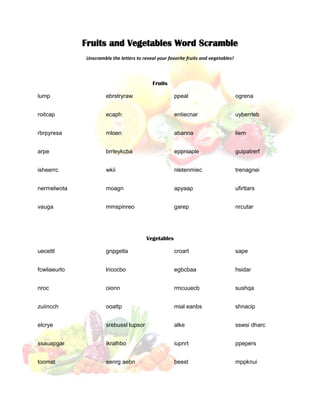 Fruits And Vegetables Word Scramble | DOCX