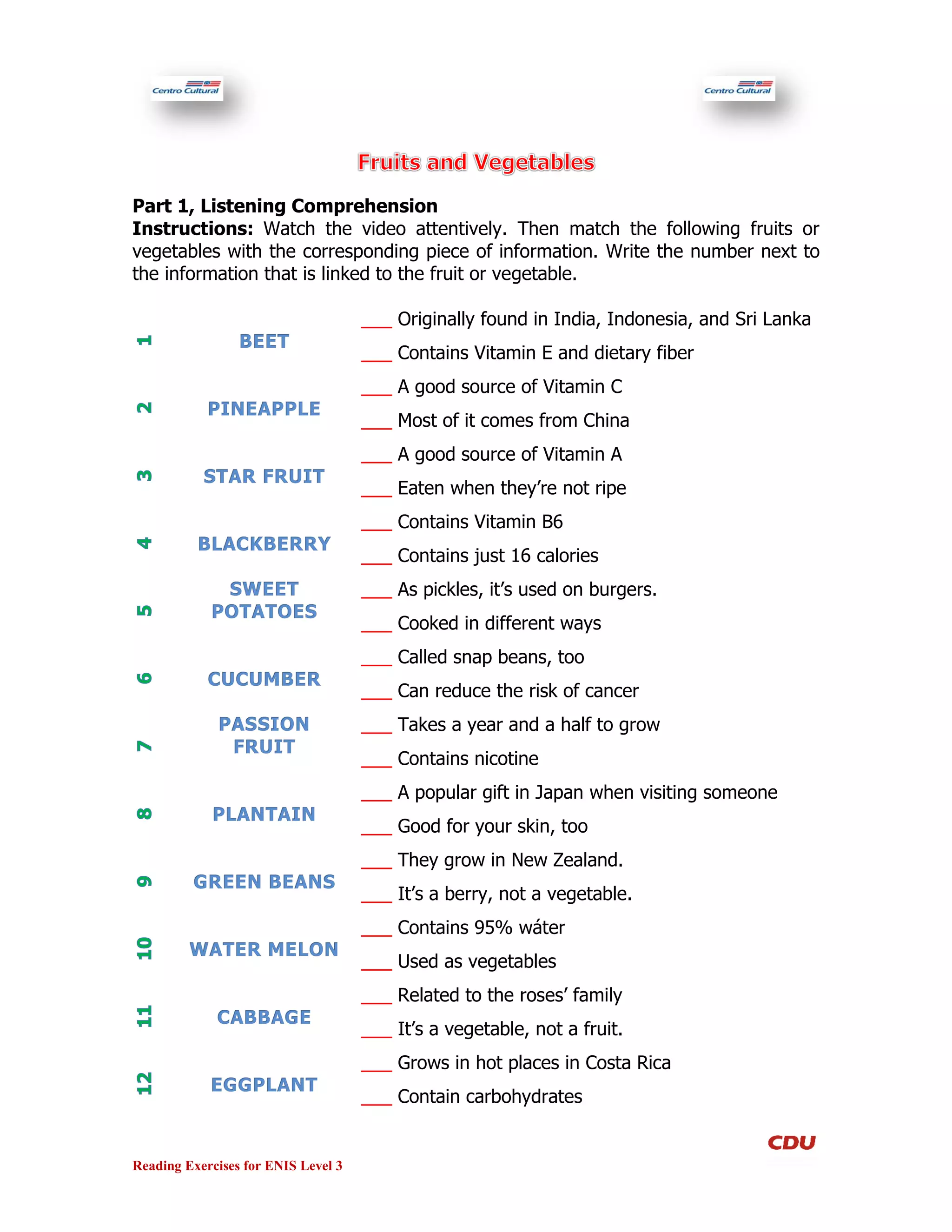 Fruits and Vegetables Worksheet | PDF