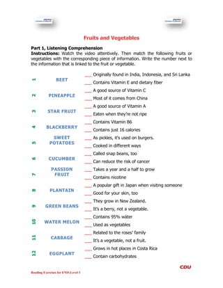 Fruits and Vegetables Worksheet | PDF | Nutrition | Healthy Living