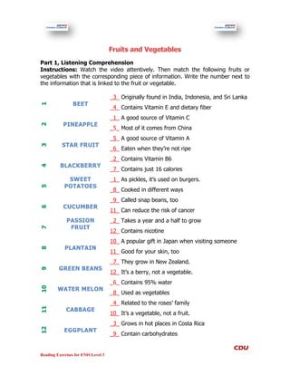 Fruits and Vegetables Worksheet Answers | PDF | Healthy Cooking and ...