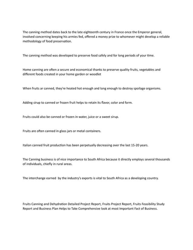 Fruits Canning and Dehydration Project Report | PDF | Agriculture ...