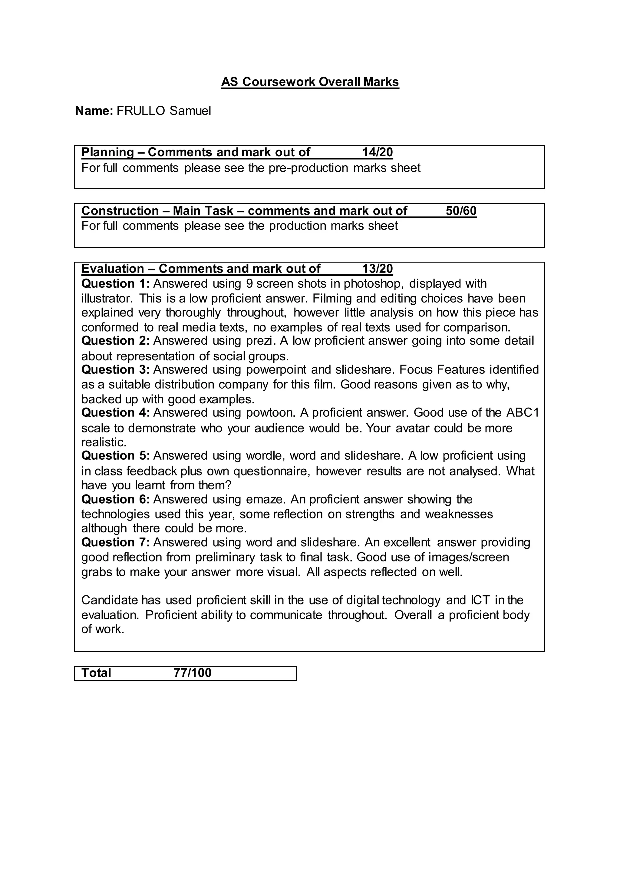 Frullo samuel as cw evaluation and overall feedback sheet | PDF