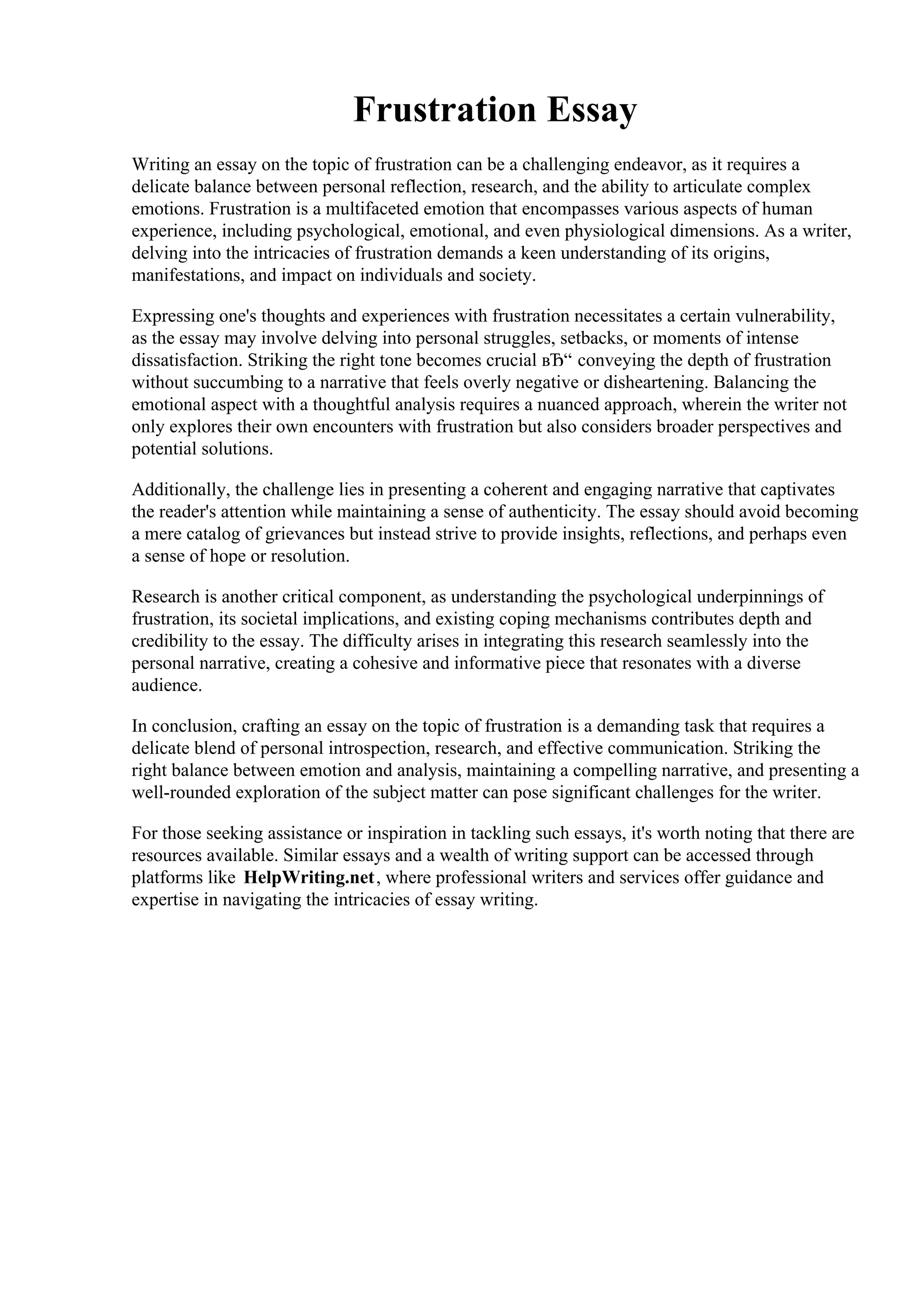 Frustration Essay | PDF