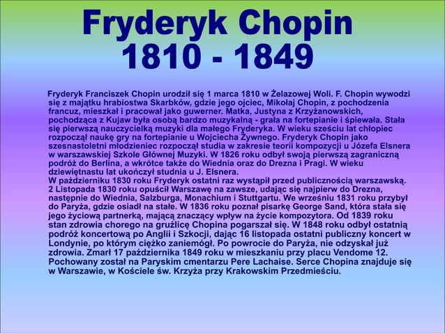 Fryderyk chopin prezentacja | PPT