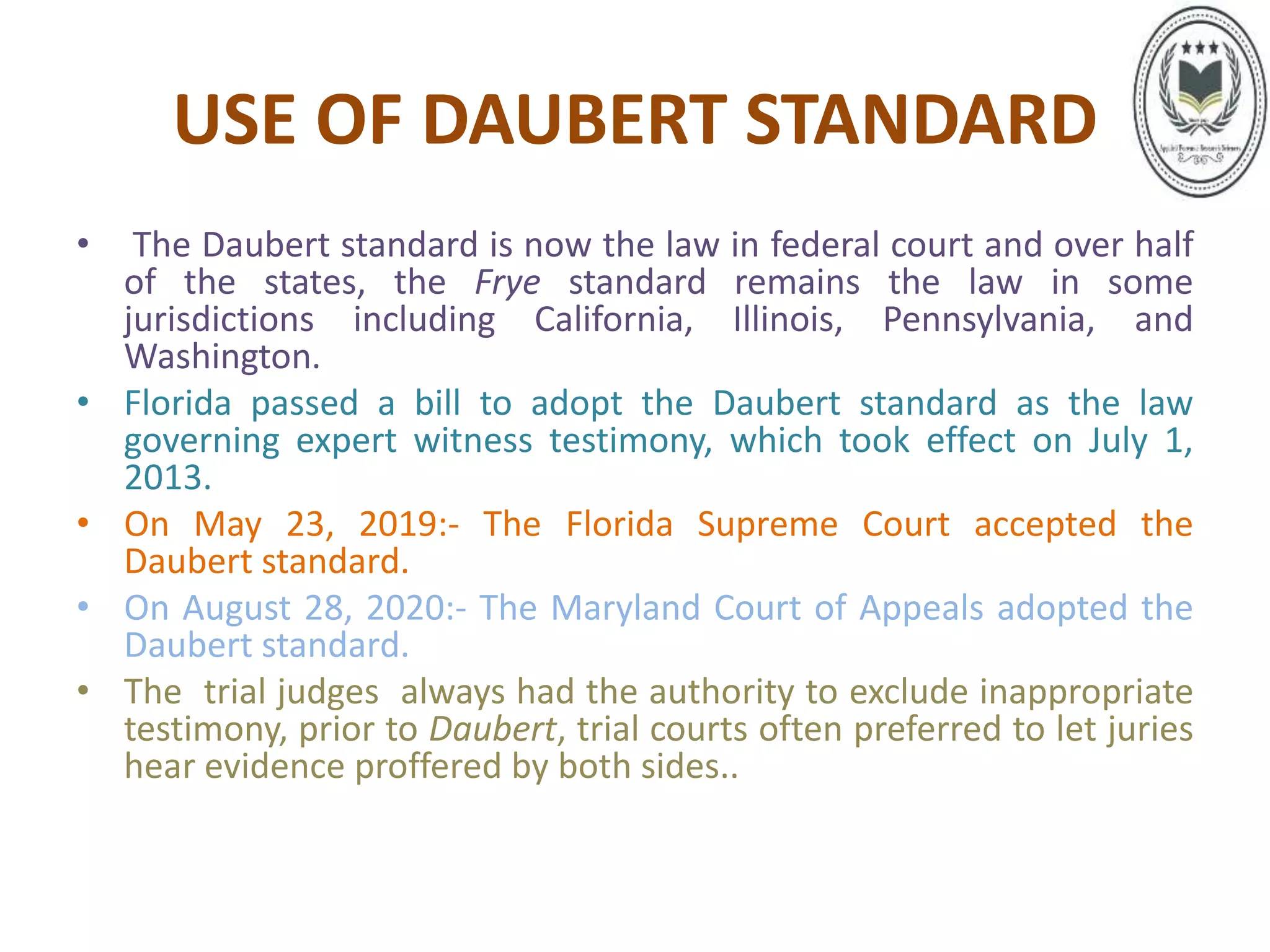 Frye and Daubert standard | PPT | Free Download