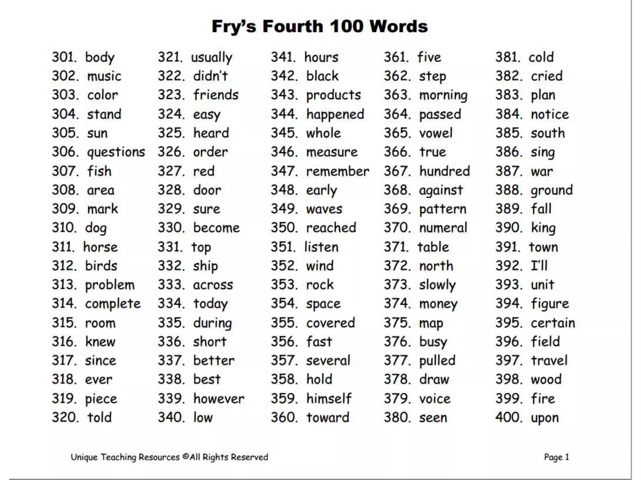 Fry's List of 1,000 Instant Words | PPTX