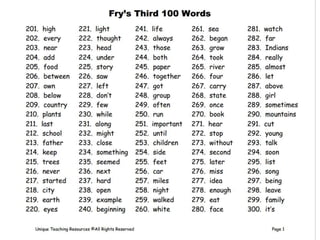 Fry's List of 1,000 Instant Words | PPTX