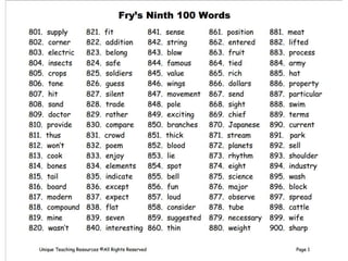 Fry's List of 1,000 Instant Words | PPTX