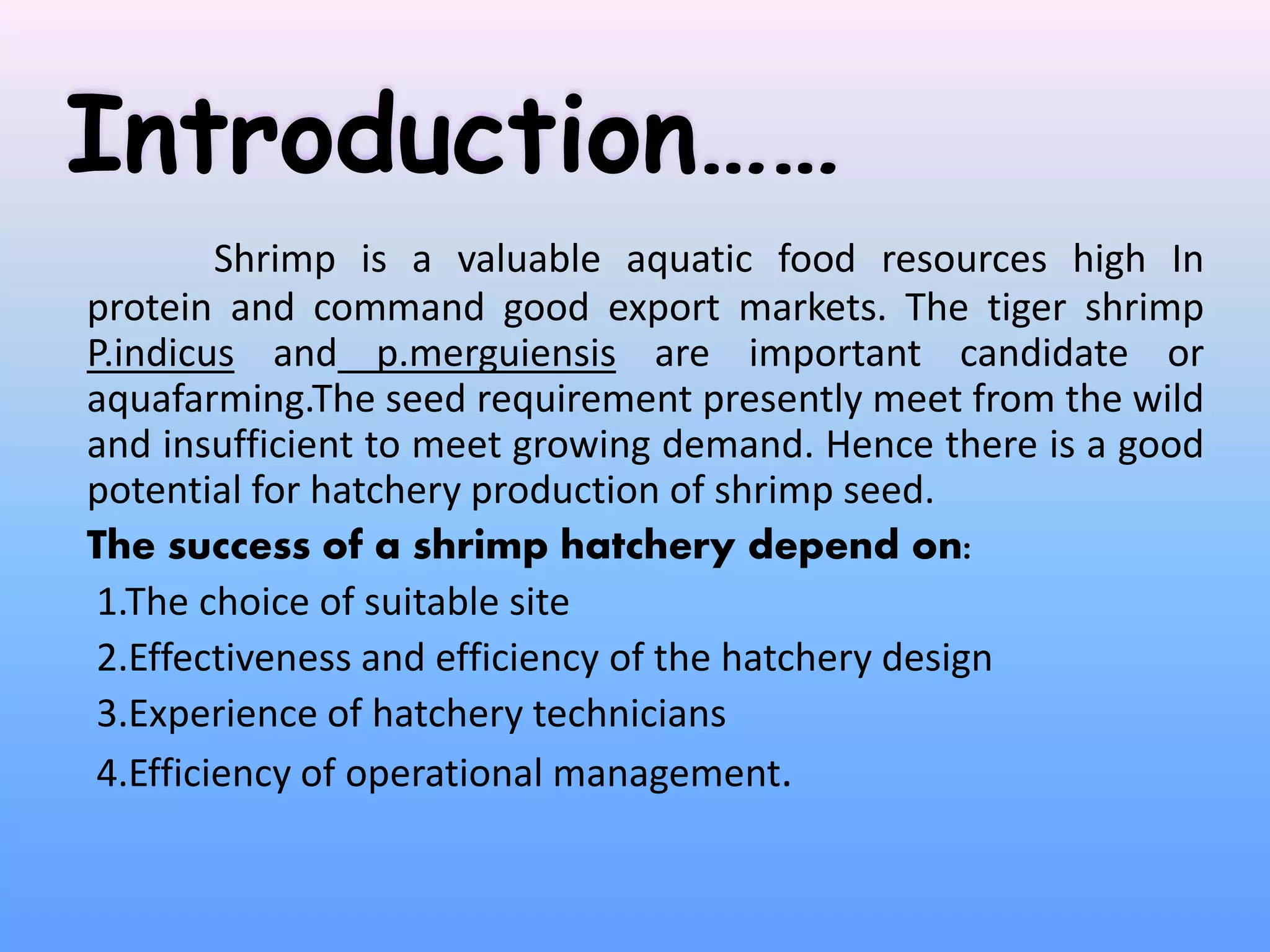 DESIGN AND CONSTRUCTION OF SHRIMP HATCHERY | PPTX