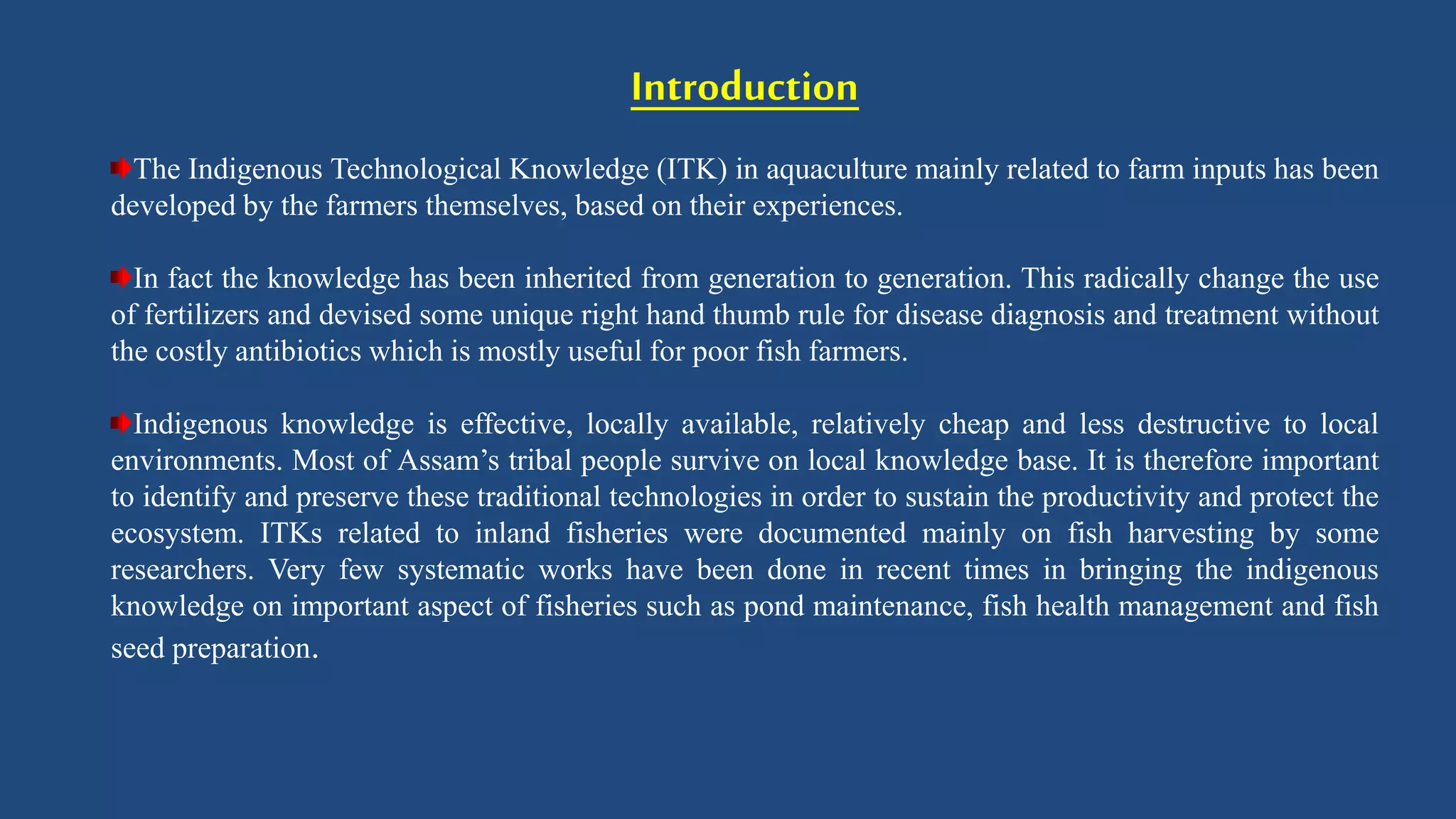 Indigenous Technological Knowledge (ITK’s) used in aquaculture for curing the diseases | PPTX