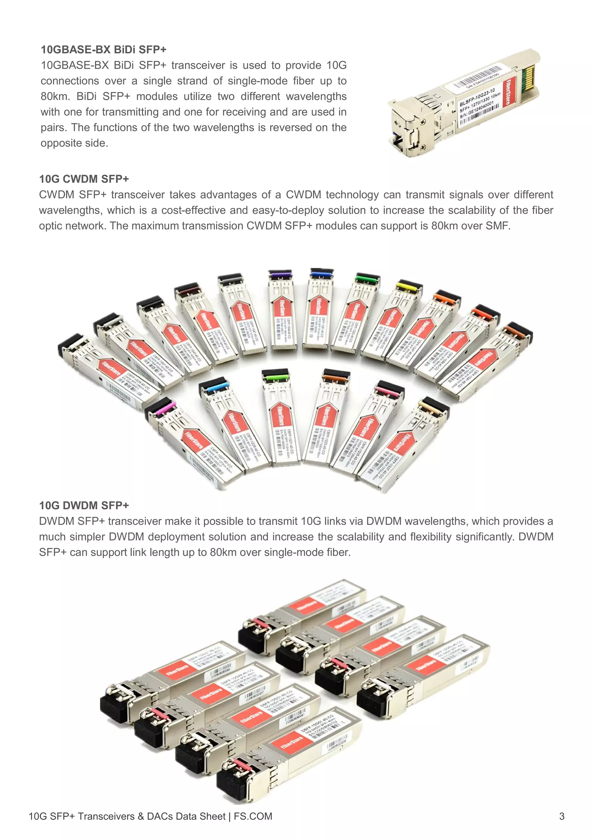 10G SFP+ Fiber Optic Transceivers and SFP+ DAC Data Sheet | PDF