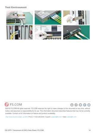 10G SFP+ Fiber Optic Transceivers and SFP+ DAC Data Sheet | PDF