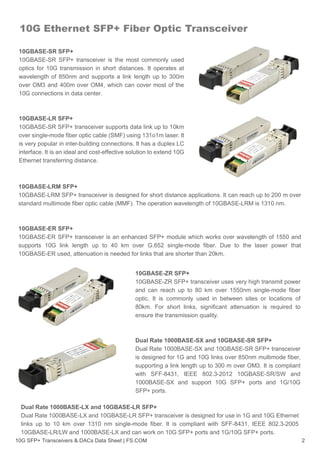 10G SFP+ Fiber Optic Transceivers and SFP+ DAC Data Sheet | PDF ...