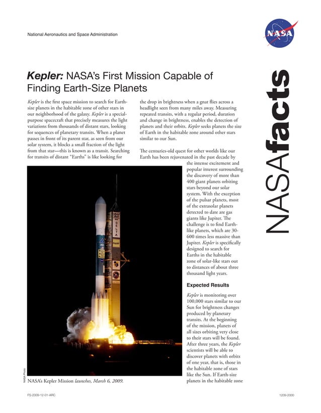 Kepler: NASA’s First Mission Capable of Finding Earth-Size Planets ...