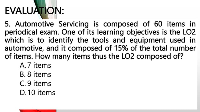 FS1 Demo Topic: Table of Specification (TOS).pptx | Standardized ...