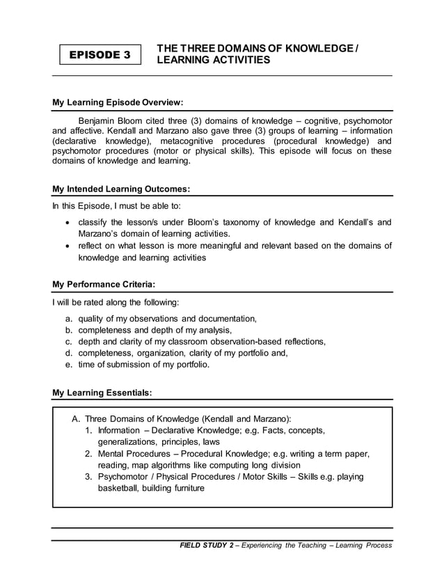 Field Study 2 (FS 2) - Episode 3 [2018] | DOCX | Educational Assessment ...