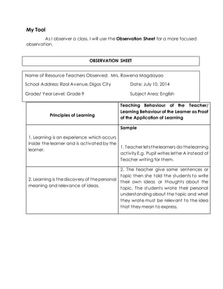 Field Study 2 Episode 1 Principles of Learning | DOCX