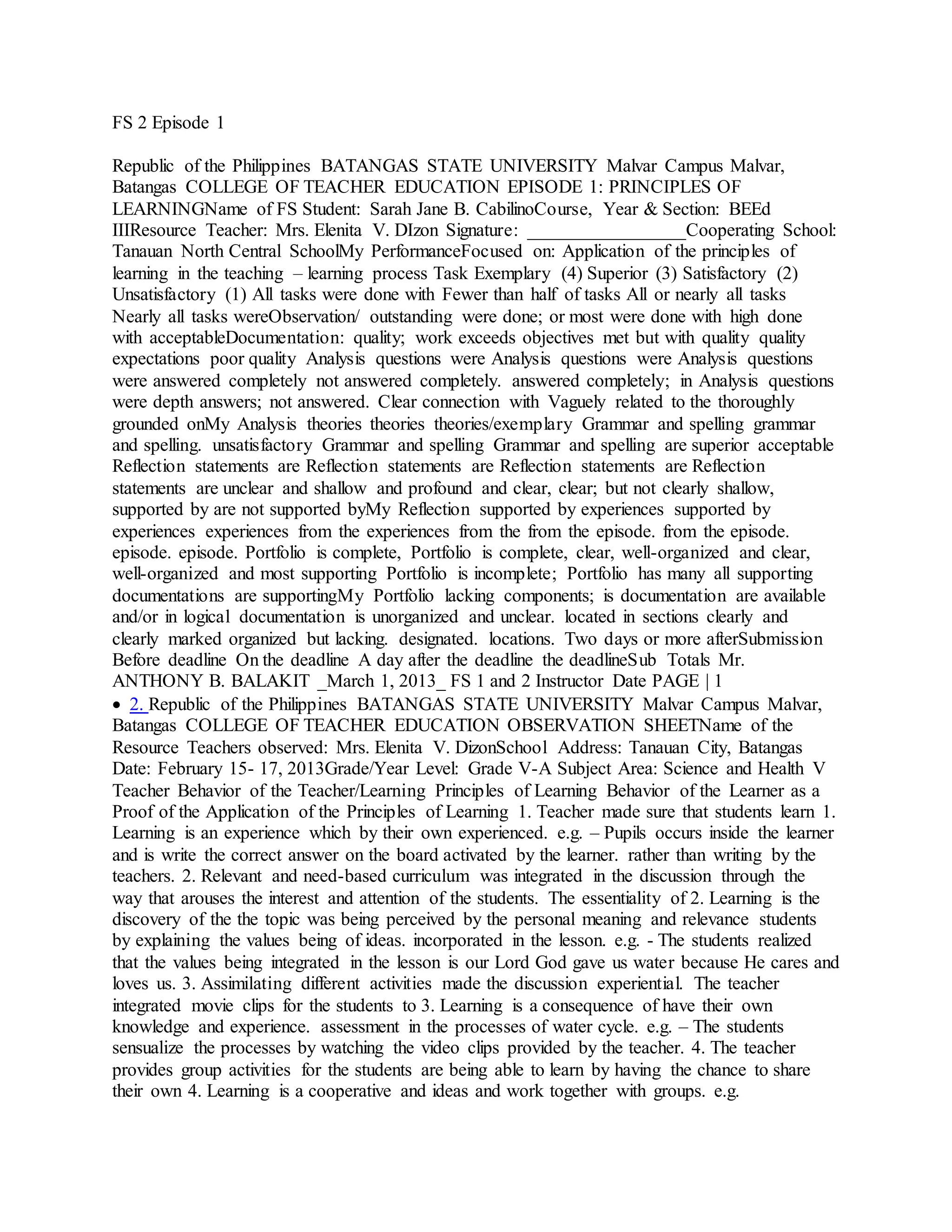 Fs 2 episode 1 | DOCX