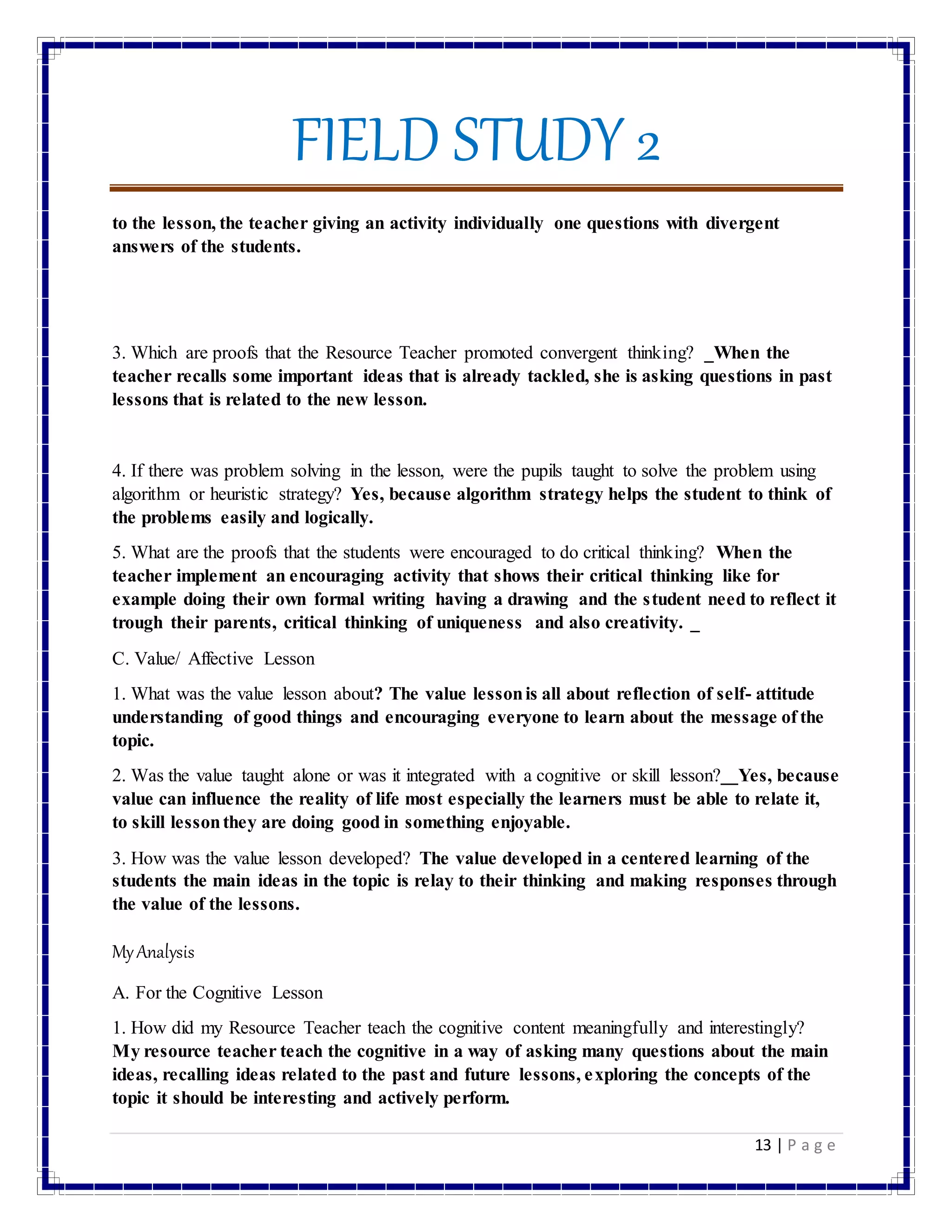 Fs 2 Experiencing Teaching Learning Process BY luisito | DOCX