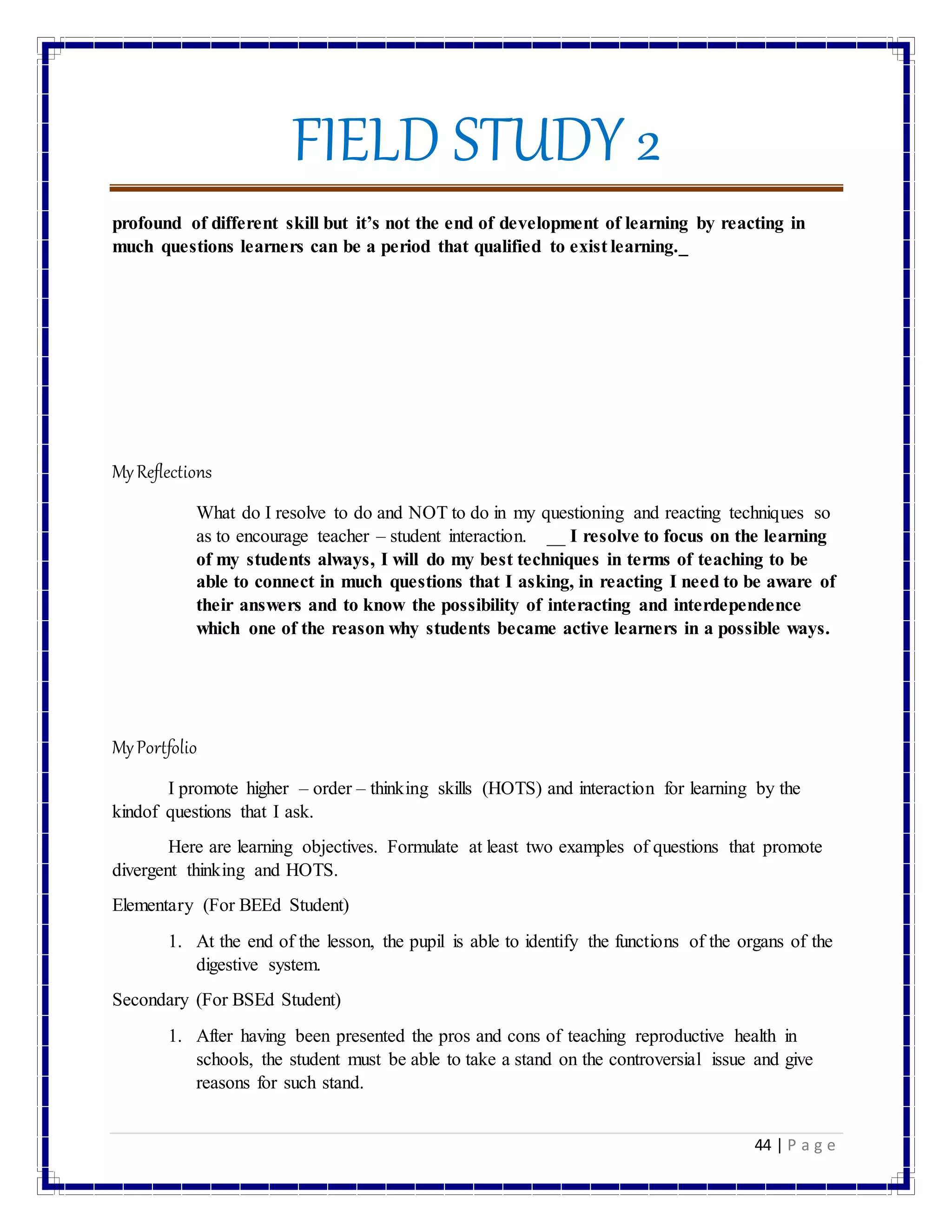 Fs 2 Experiencing Teaching Learning Process BY luisito | DOCX