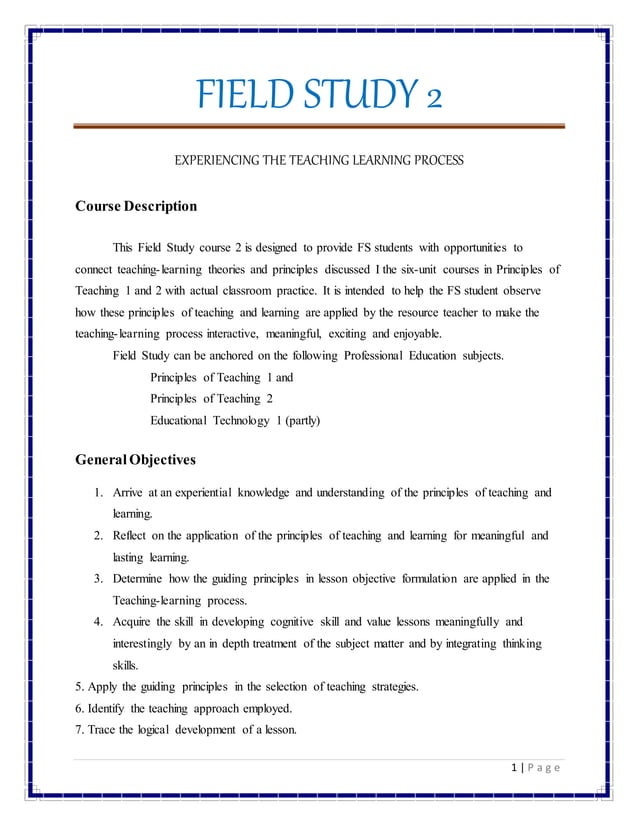 Fs 2 Experiencing Teaching Learning Process BY luisito | DOCX ...