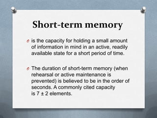SENSORY REGISTER, SHORT & LONG-TERM MEMORY | PPTX