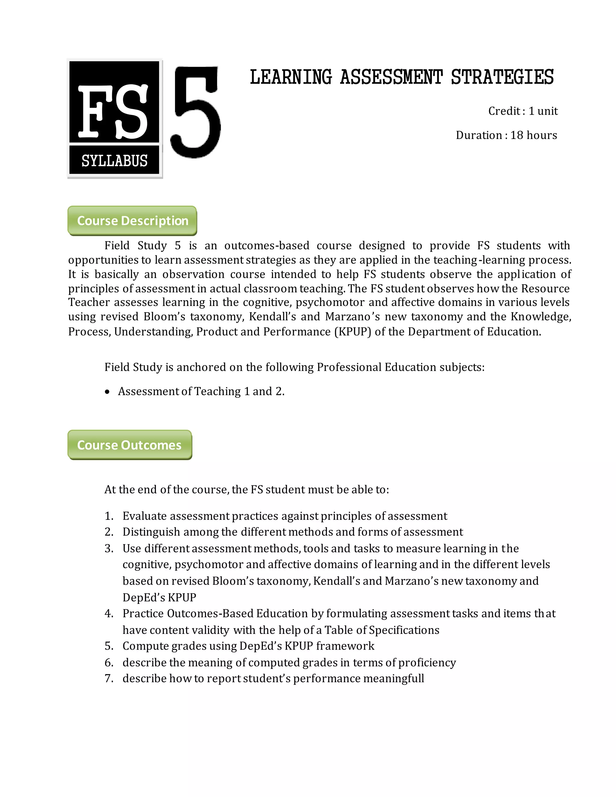 Fs 5 Learning Assessment Strategies | PDF