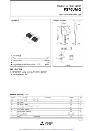Original Mosfet N-Channel FS70UM-2 FS70UM-FS70KM 70A 100V New | PDF ...
