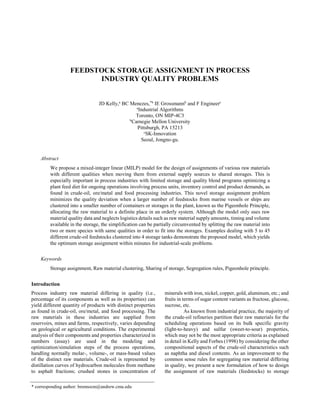FEEDSTOCK STORAGE ASSIGNMENT IN PROCESS INDUSTRY QUALITY PROBLEMS | PDF