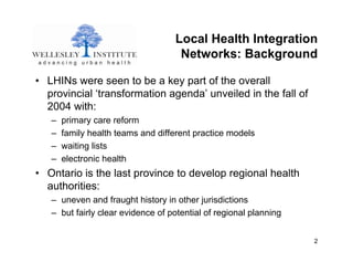 LHINs: Drivers of a More Equitable and Responsive Health System? | PDF ...