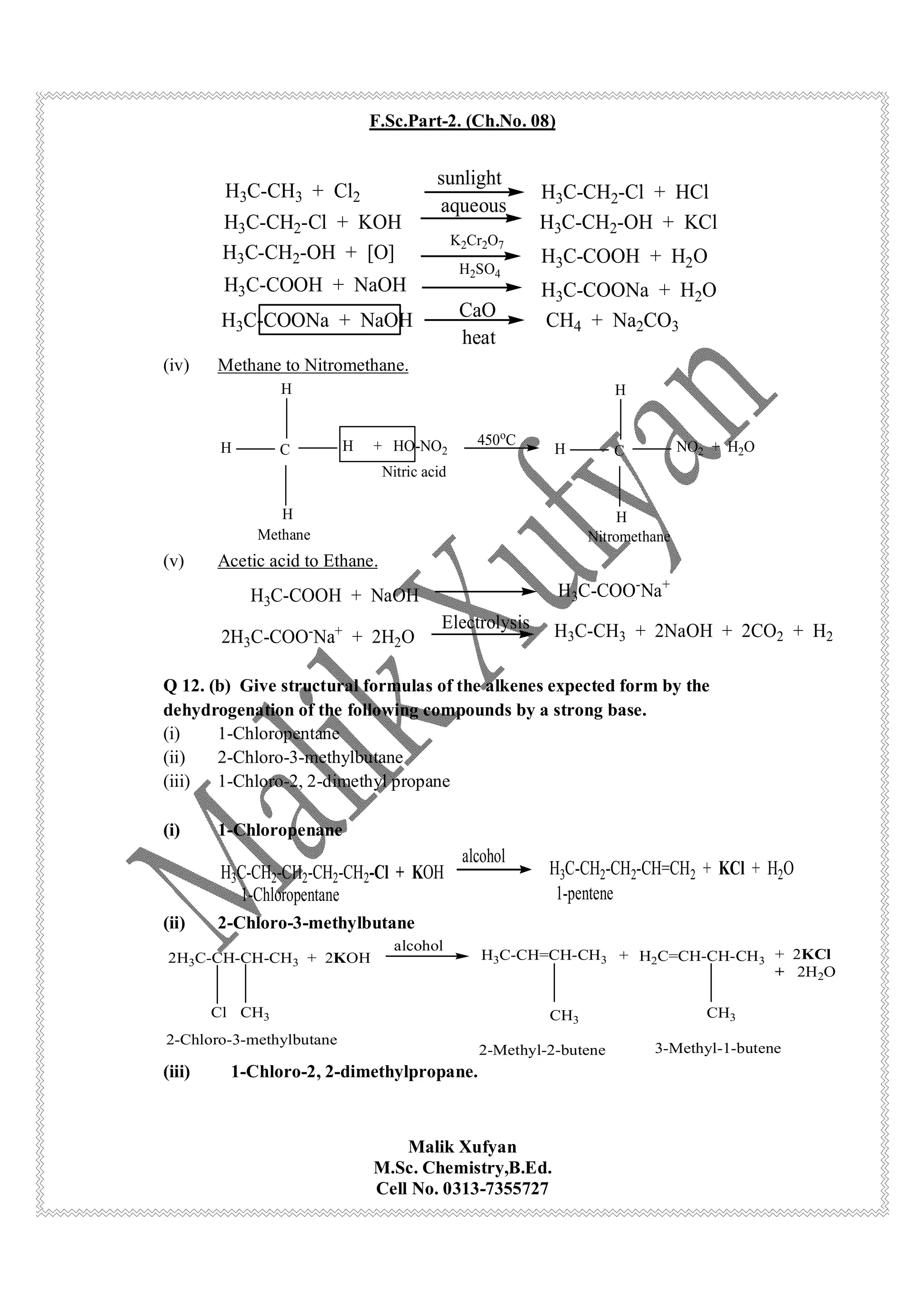 Saturated and Unsaturated Hydrocarbons (F.Sc. Part 2. Ch.08 Exercise ...