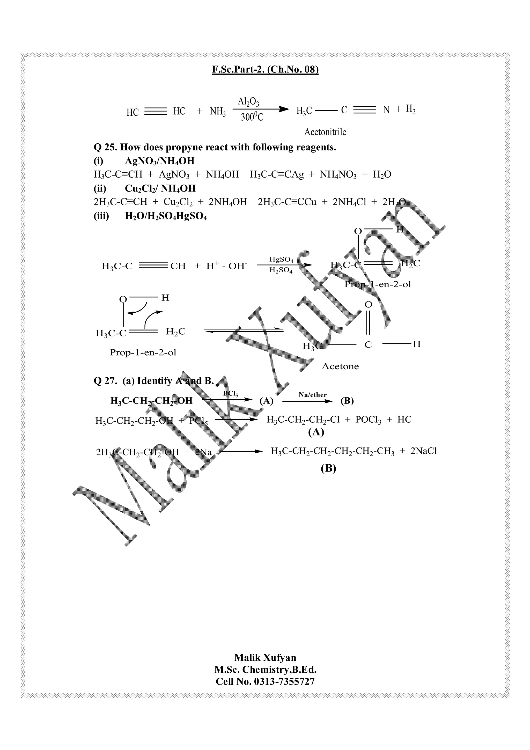 Saturated and Unsaturated Hydrocarbons (F.Sc. Part 2. Ch.08 Exercise) Malik Xufyan | PDF