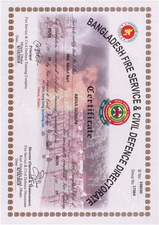 FSCD certificate for fire prevention, rescue & first aid | PDF | First ...