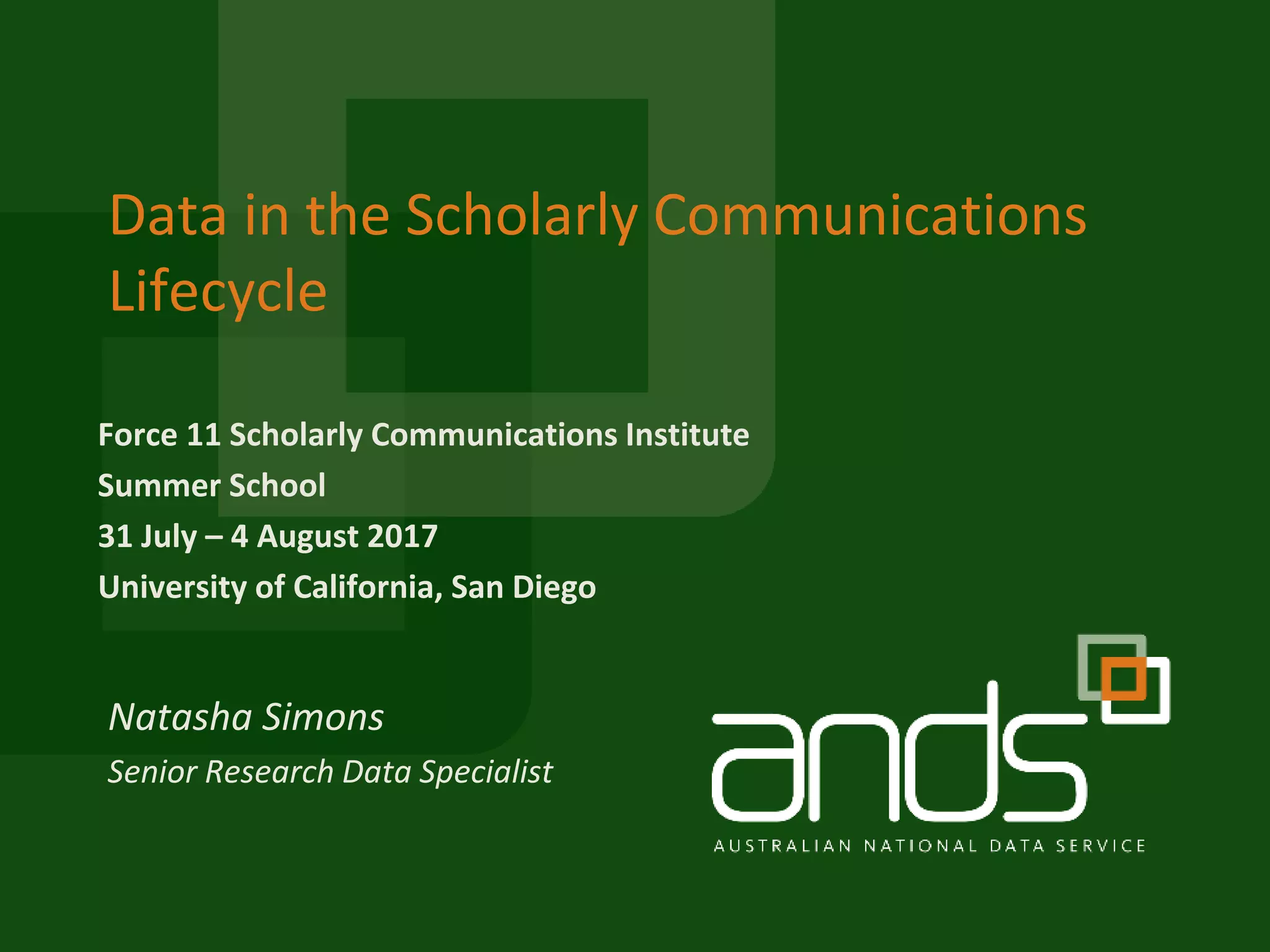 FSCI Data in scholarly communications: the lifecycles | PPTX