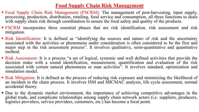 FOOD SUPPLY CHAIN - RISK MANAGEMENT | PPTX | Food Industry | Industries