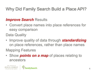2014 Family Search Developer Conference Place 2.0 API | PPTX