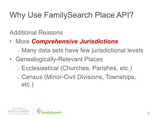 2014 Family Search Developer Conference Place 2.0 API | PPTX