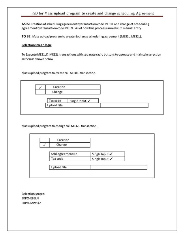 Fsd for mass upload program to create and change of scheduling ...