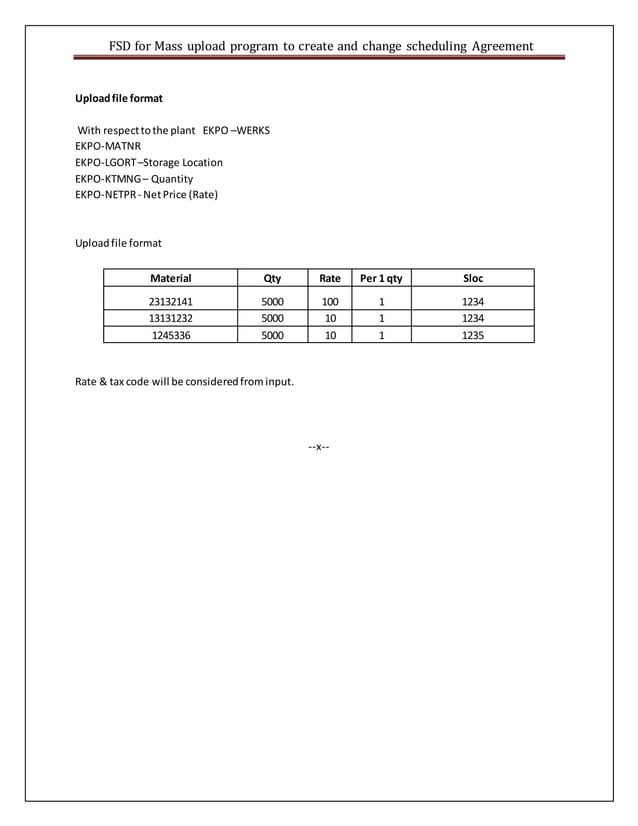 Fsd for mass upload program to create and change of scheduling ...