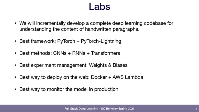 Lab 1: Intro and Setup - Full Stack Deep Learning - Spring 2021 | PPT