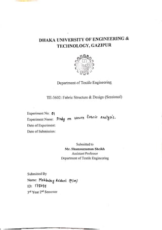 Fsd lab 01 study on woven fabric analysis | PDF