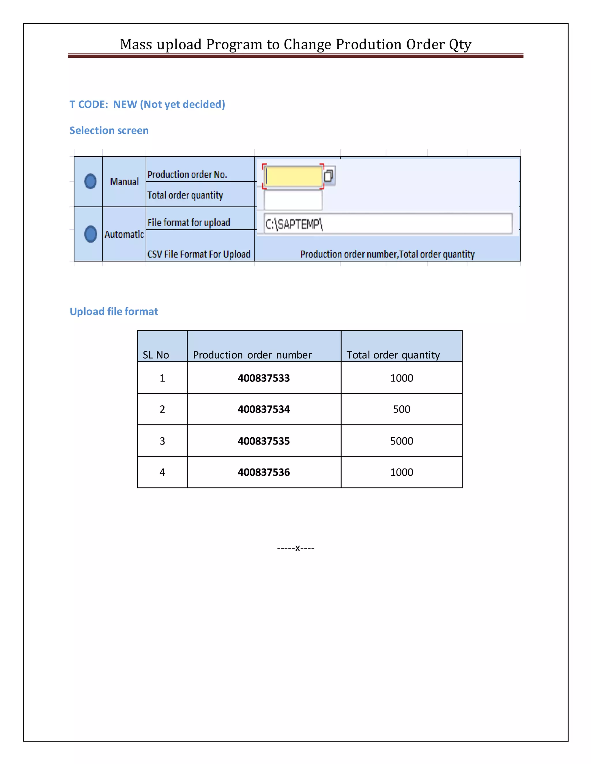 Fsd upload program for pp order qty reduction | PDF