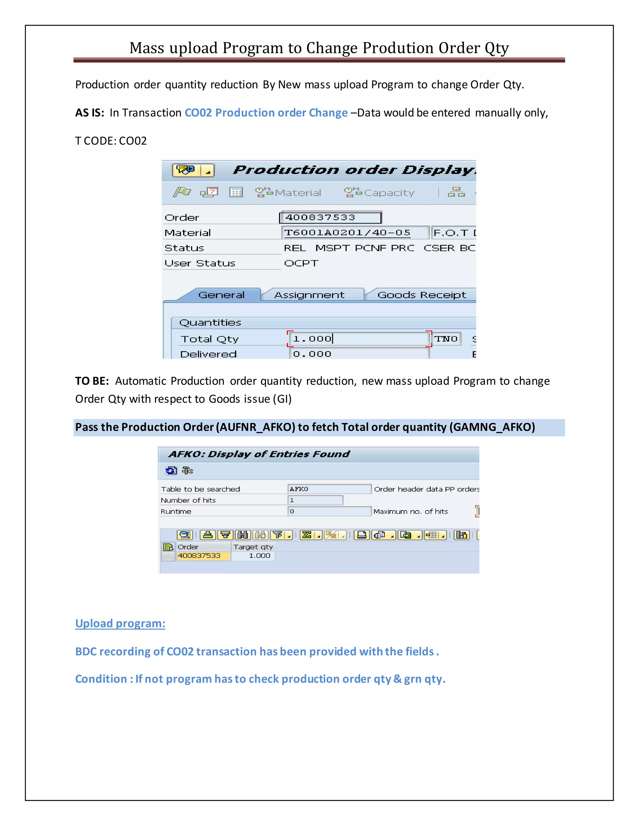 Fsd upload program for pp order qty reduction | PDF