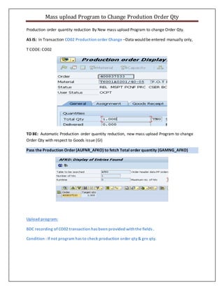 Fsd upload program for pp order qty reduction | DOC