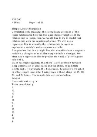 FSE 200AdkinsPage 1 of 10Simple Linear Regression Corr.docx | Physics | Science