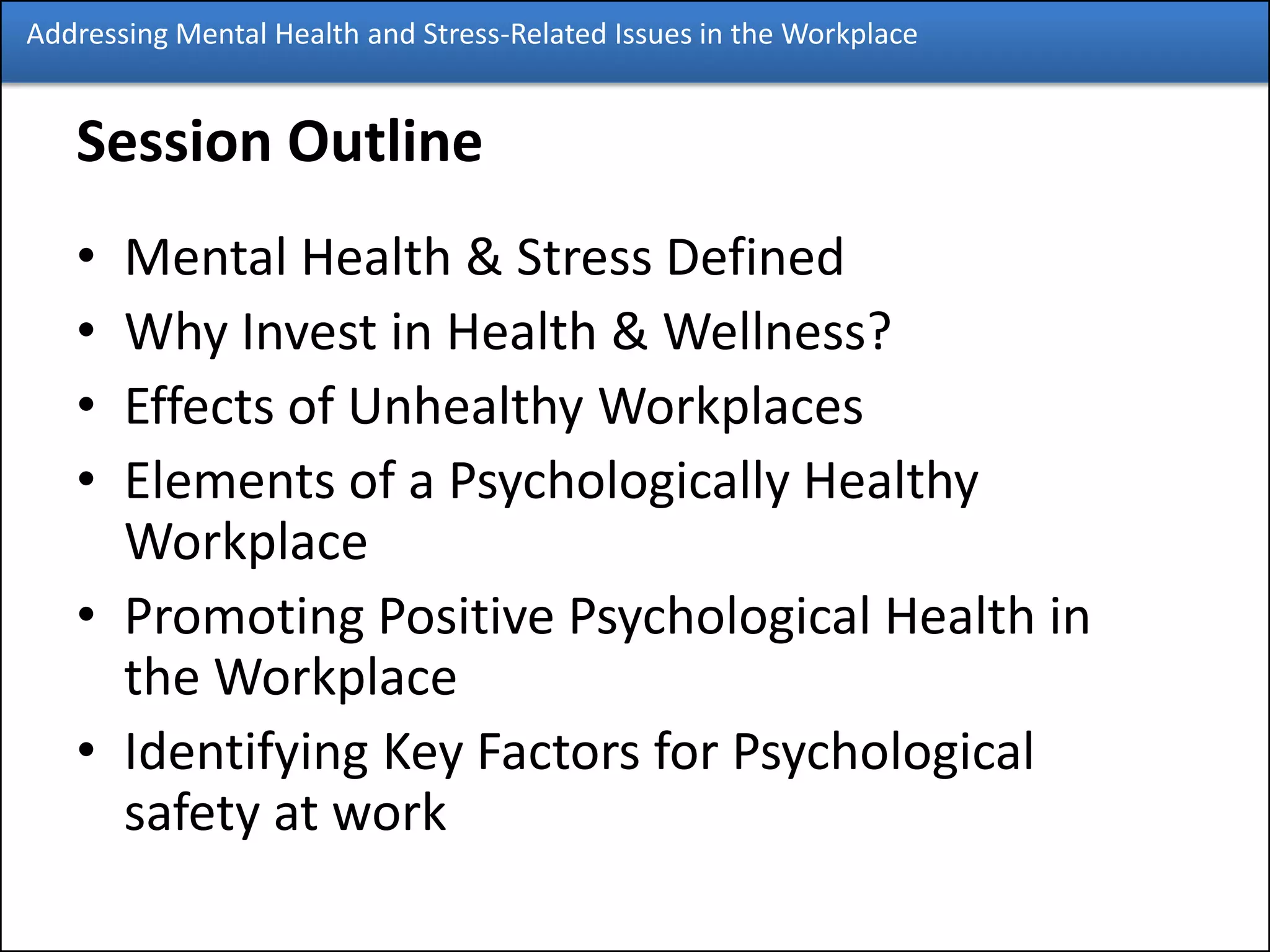 Fseap - mental health in the workplace presentation | PDF